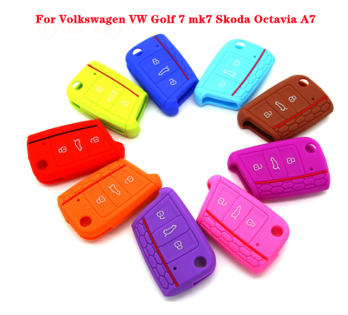 Hot silicone car key cover case shell fob For Volkswagen VW Golf 7 mk7 ...